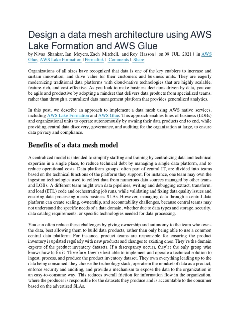 AWS Data Mesh Design Guide | PDF | Amazon Web Services | Metadata