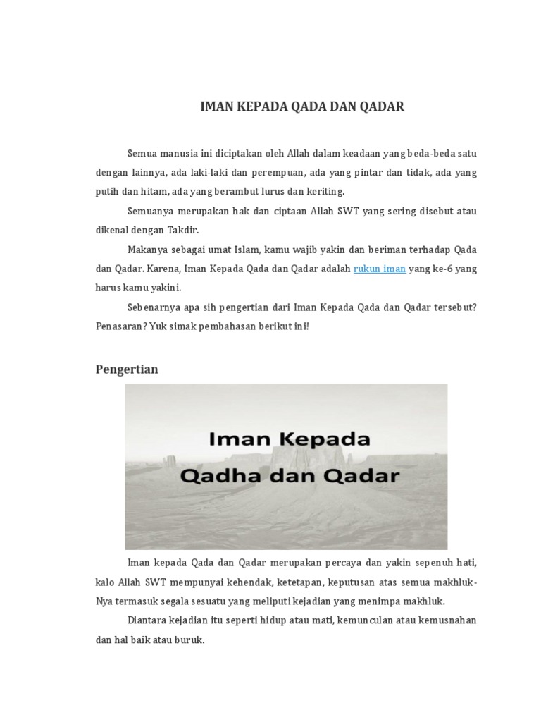 Iman Kepada Qada Dan Qadar | PDF | Agama & Spiritualitas