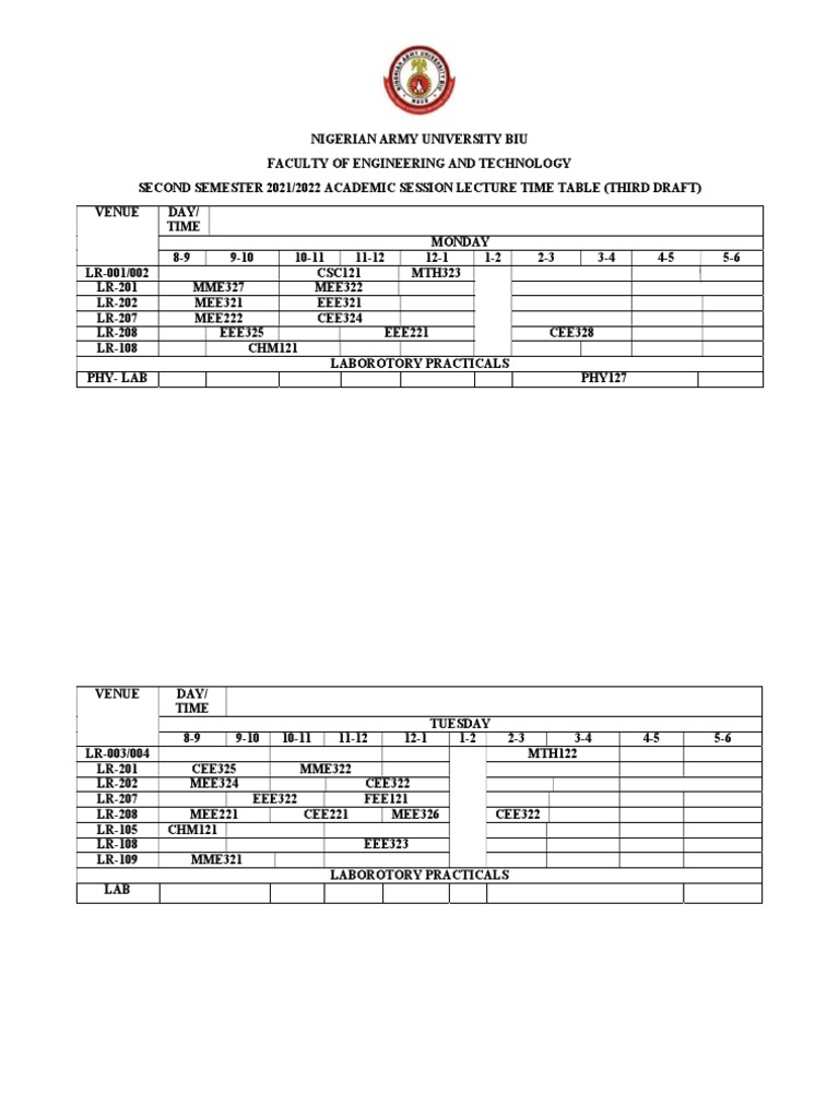 2122 3rd Draft Lect Timetable | PDF | Technology & Engineering
