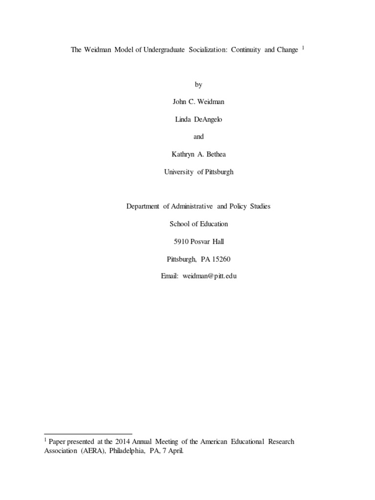 The Weidman Model of Undergraduate Socialization | PDF | Socialization ...