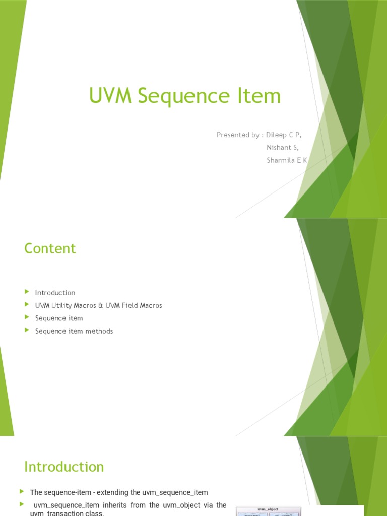 UVM Sequence Item: Presented By: Dileep C P, Nishant S, Sharmila E K ...