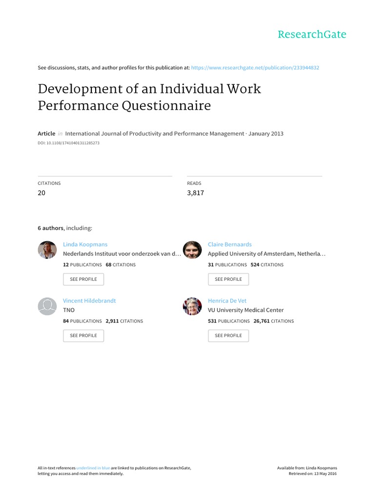 Individual Work Performance Questionnaire | PDF | Factor Analysis ...