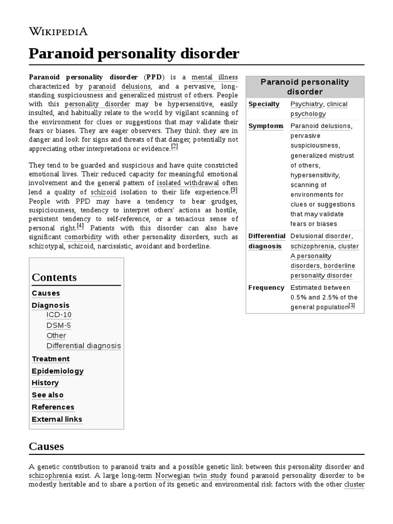 Paranoid Personality Disorder (PPD) Is A Mental Illness | PDF | Mental ...