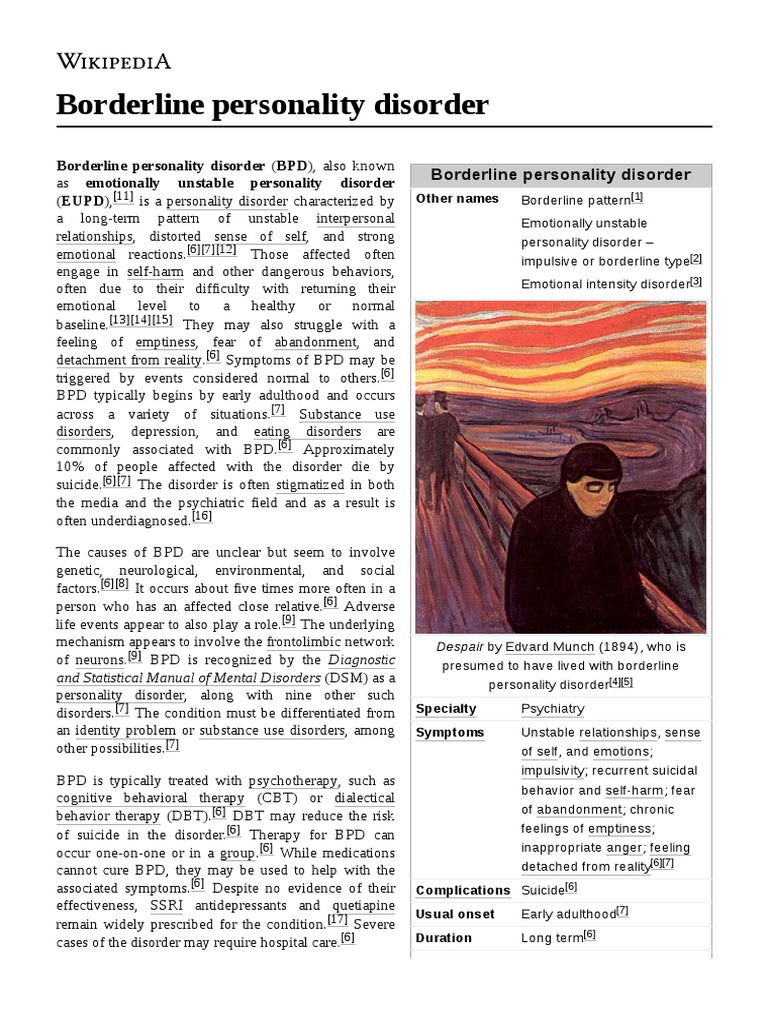 Borderline Personality Disorder (BPD), Also Known | PDF | Borderline ...