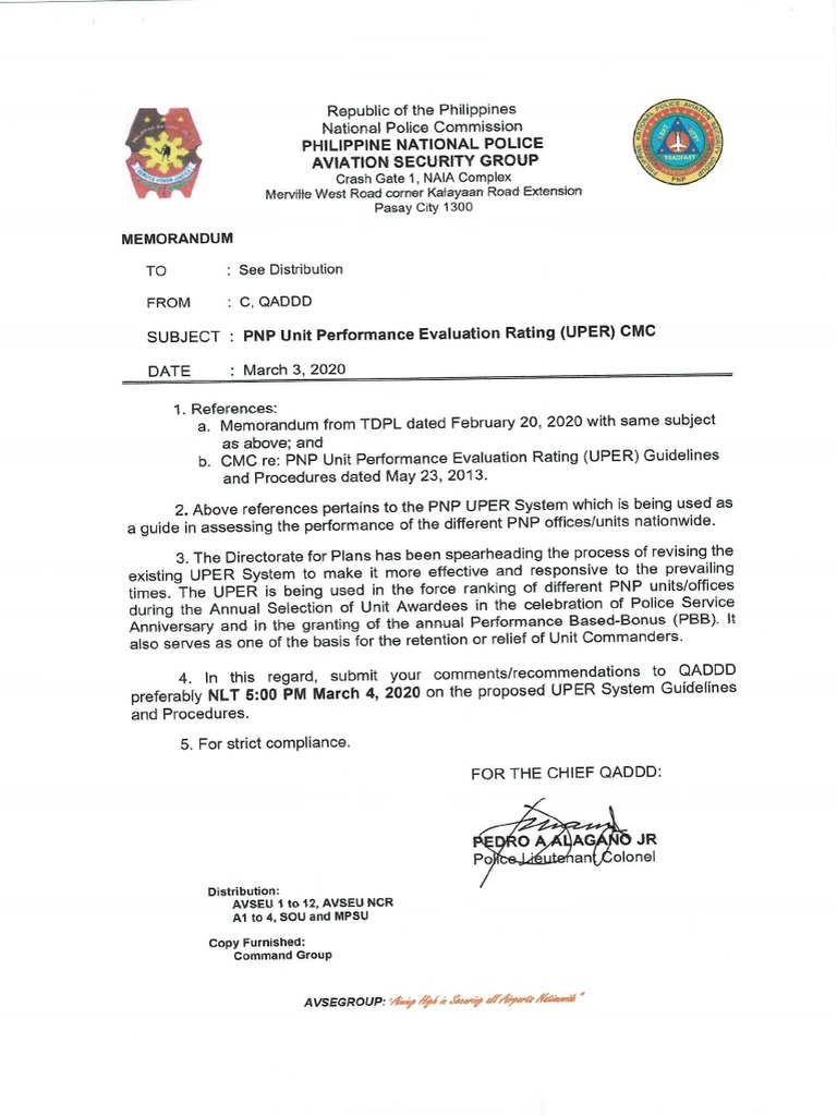 PNP Unit Performance Evaluation Rating (UPER) CMC | PDF