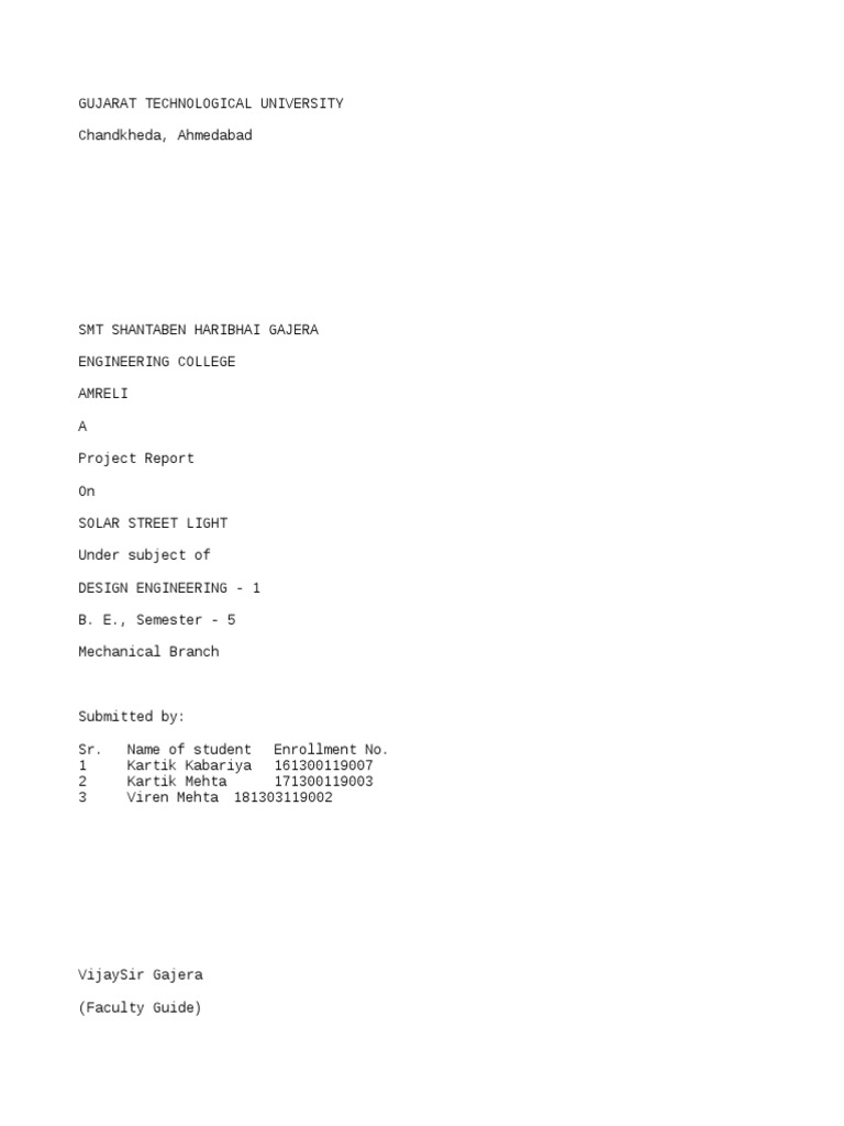 Solar Street Light Project Report Summary | PDF | Design Thinking | Design