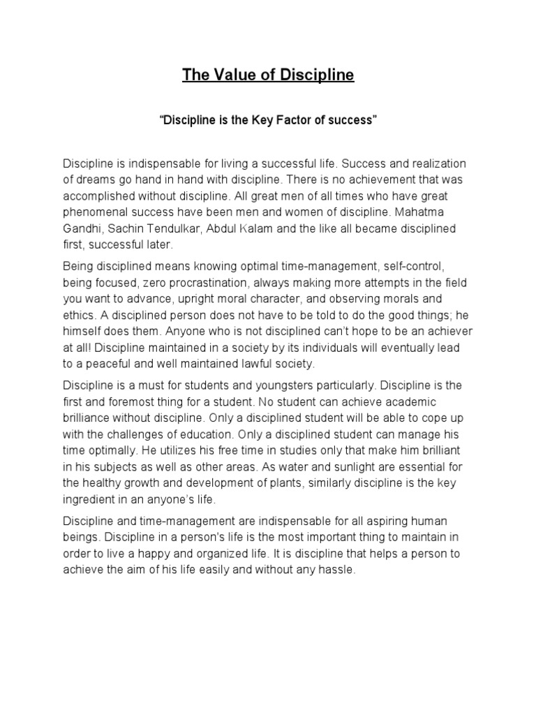 Essay - The Value of Discipline | PDF | Lifestyle