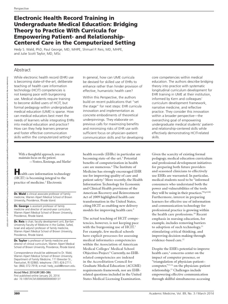 Electronic Health Record Training in Undergraduate.10 | PDF ...