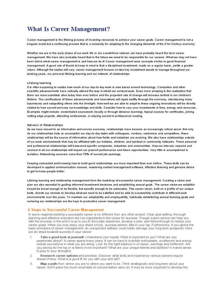 Understanding Career Management Basics | PDF | Lifelong Learning | Learning