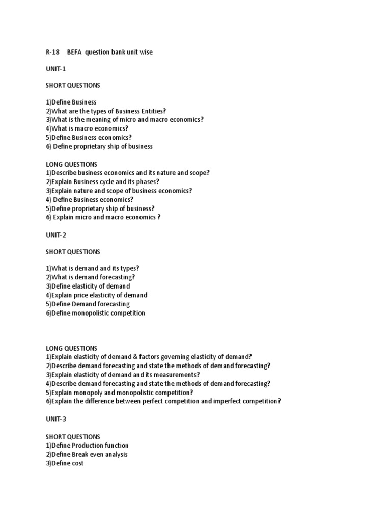 R-18 Befa Question Bank | PDF | Monopoly | Demand