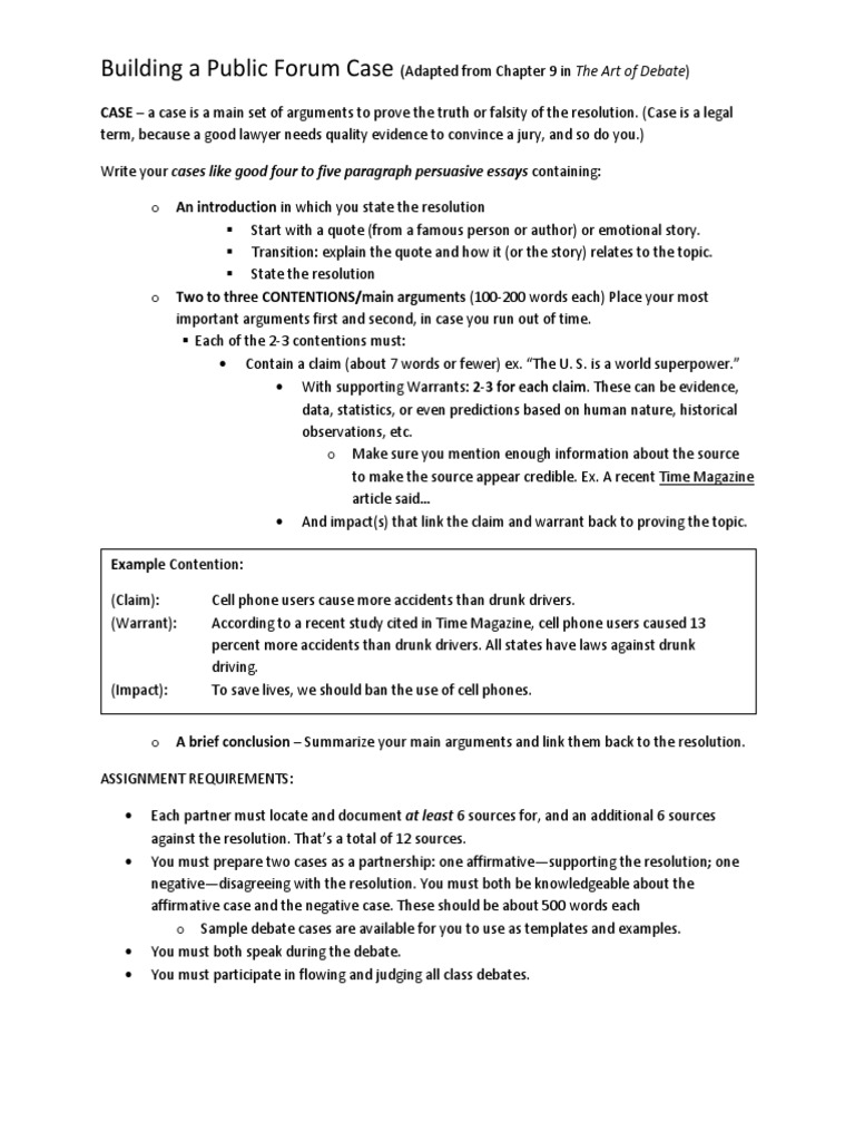 Public Forum Debate Case Guide | PDF | Evidence | Argument