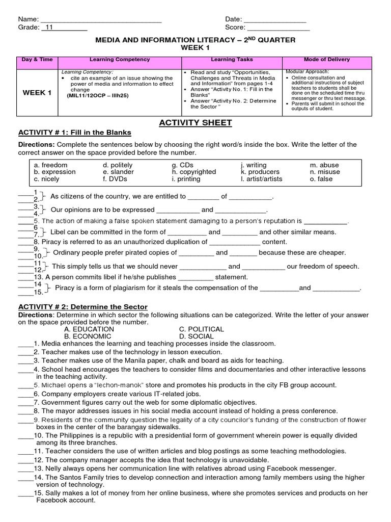 MIL-Learning Activity Sheets2nd QUARTER (WEEK 1-4) | PDF | Educational ...
