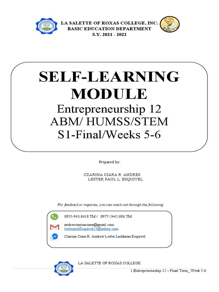 Learning Module Entrepreneuship 12 - S1 Final - Weeks 5-6 | PDF ...