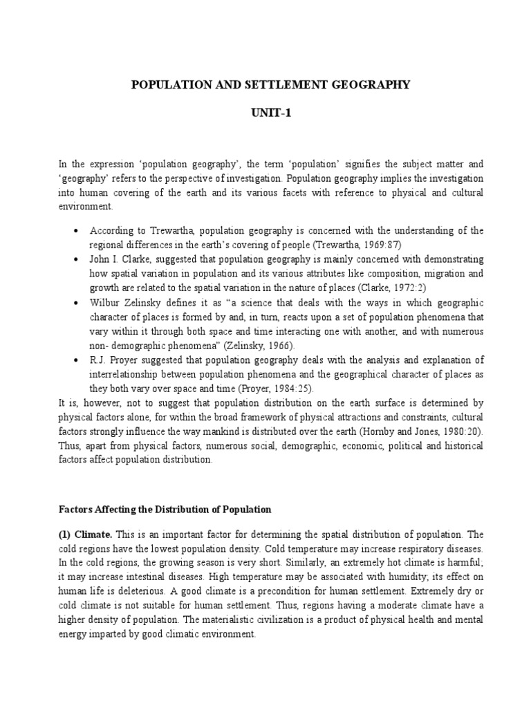 Population And Settlement Geography Unit 1 Download Free Pdf
