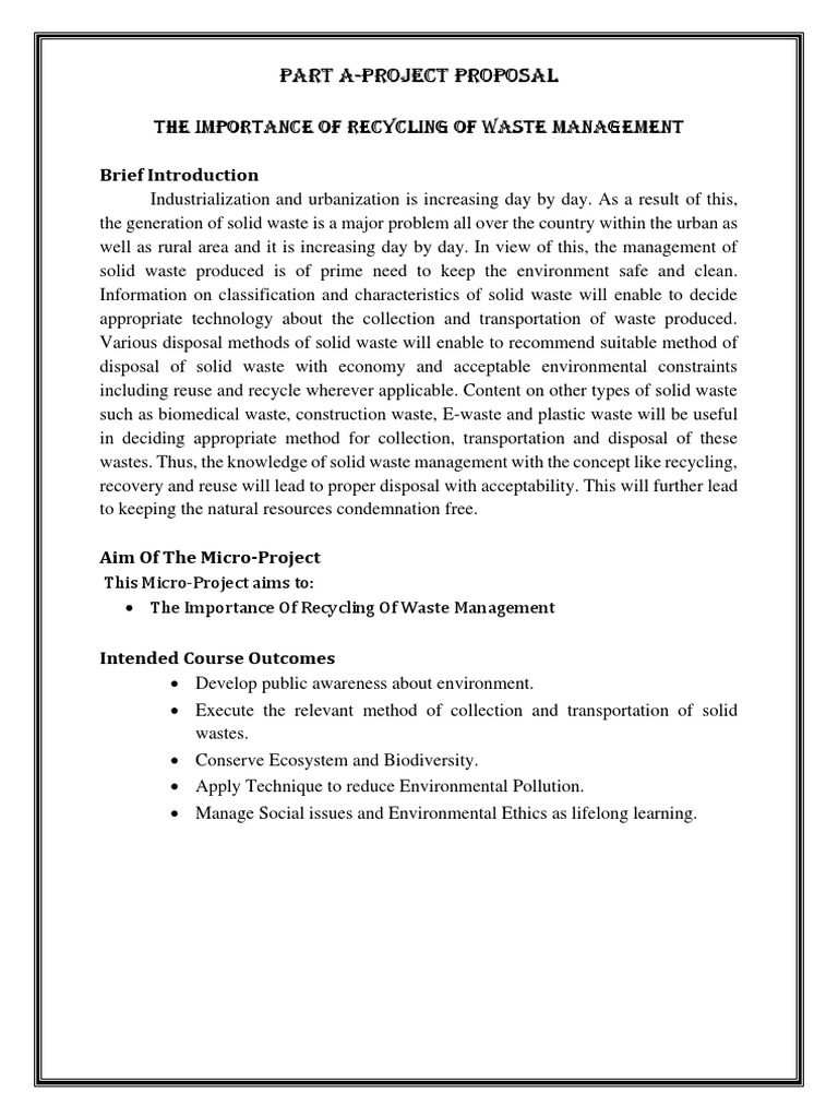 The Importance of Recycling of Waste Management: PART A-Project ...