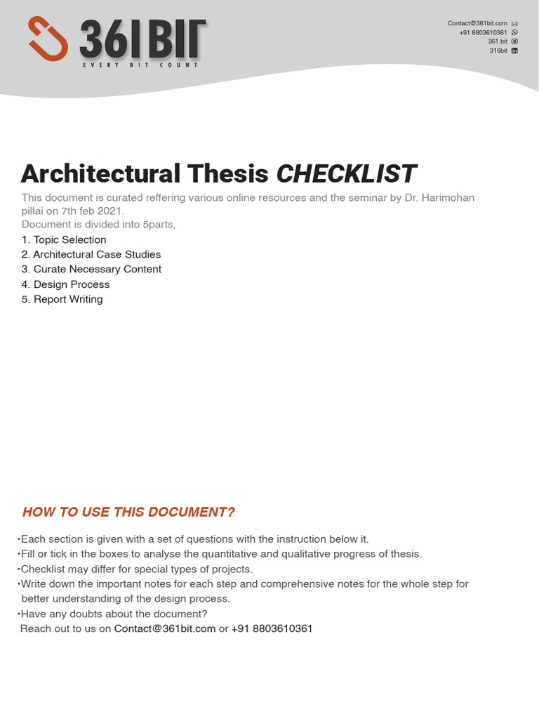 Architectural Thesis CHECKLIST | PDF | Case Study | Design