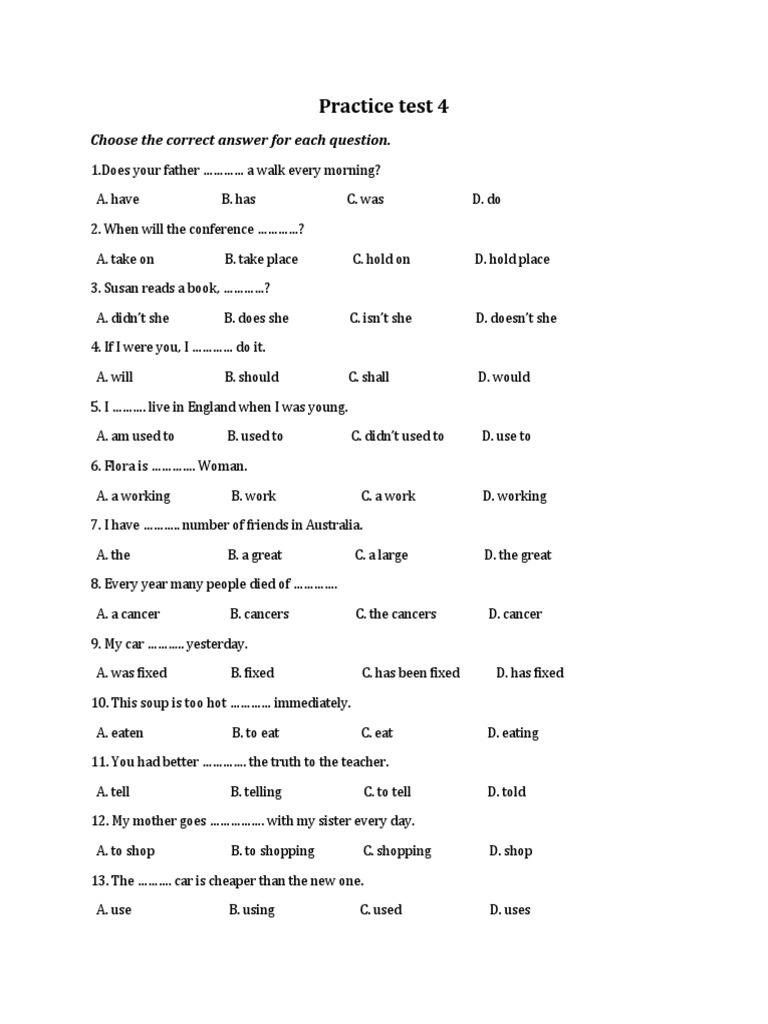 Practice Test 4: Choose The Correct Answer For Each Question | PDF