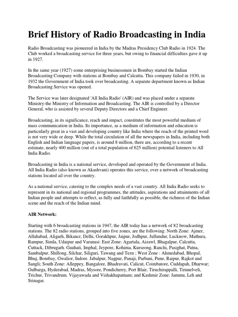 Brief History of Radio Broadcasting in India | PDF | British Raj ...