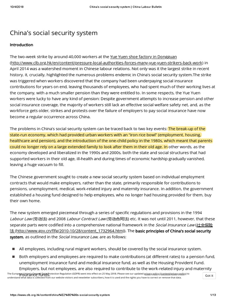 China's Social Security System - China Labour Bulletin | PDF ...