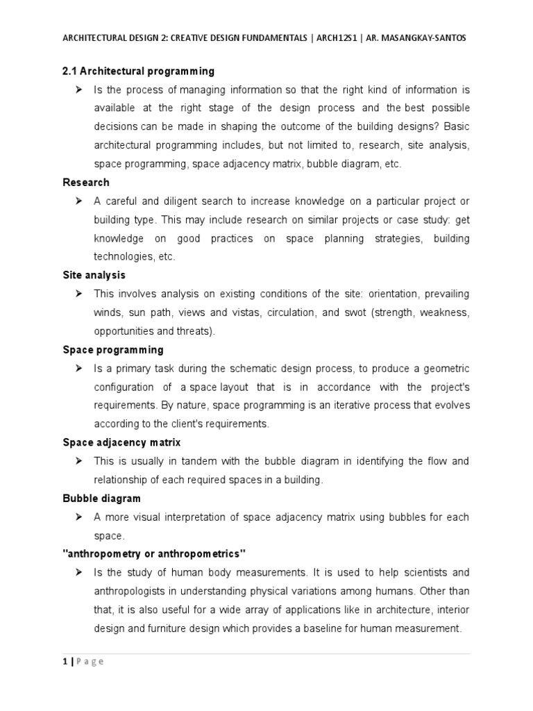 2.1 Architectural Programming: Architectural Design 2: Creative Design ...