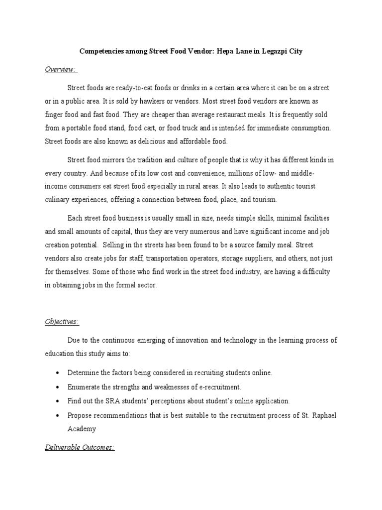 Overview:: Competencies Among Street Food Vendor: Hepa Lane in Legazpi ...