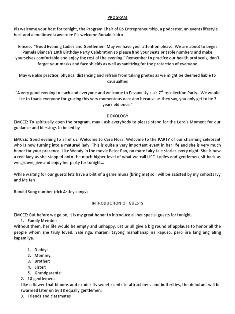 Birthday Party Script For Host | PDF