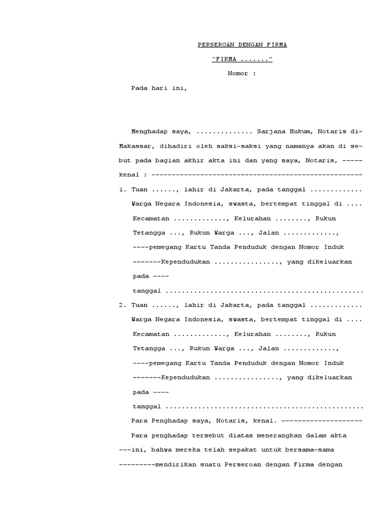 Akta Pendirian Firma Doc | PDF