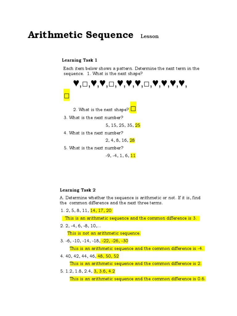 Arithmetic Sequence | PDF | Mathematics | Cognition