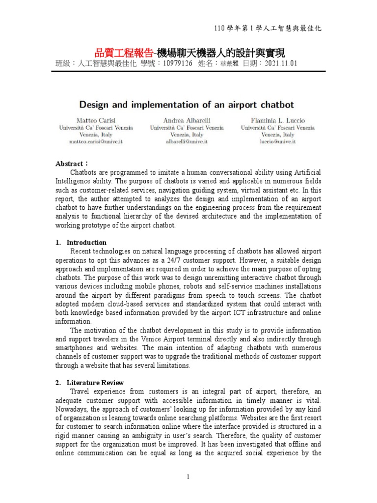 Airport Chatbot Design and Implementation REPORT | PDF | Web ...