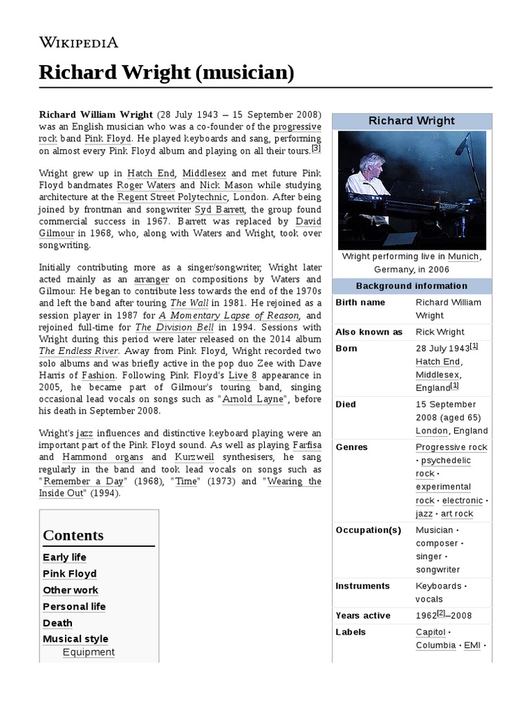 Richard Wright (Musician) | PDF | Rock Music