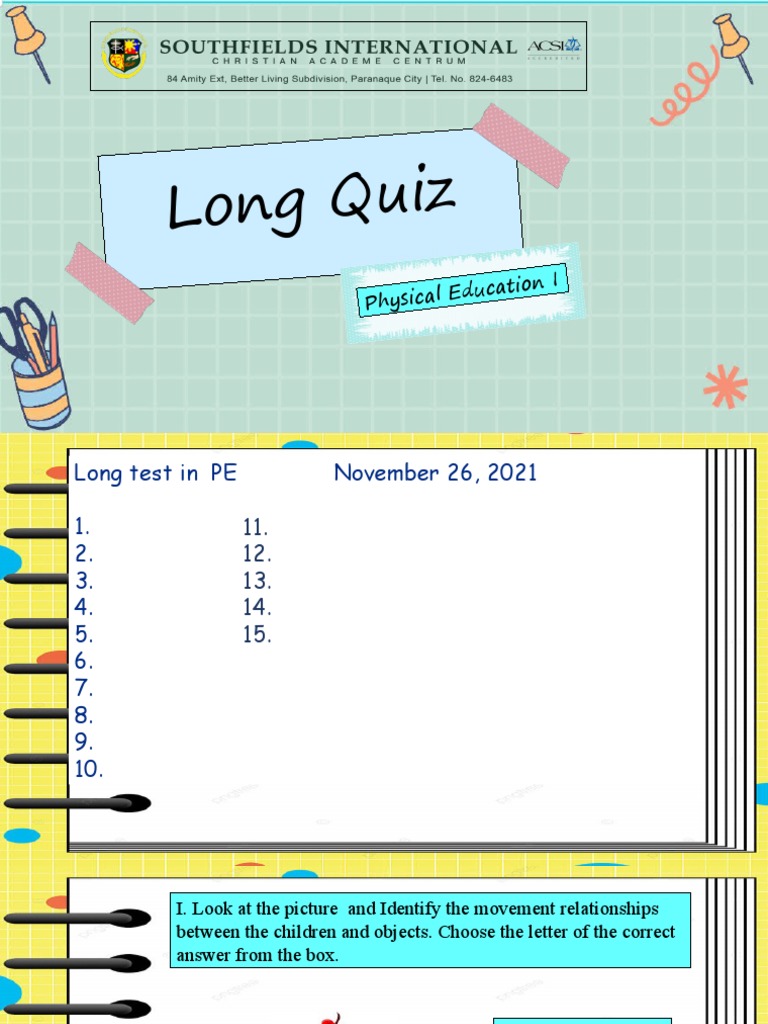 Long Quiz: Physical Edu Cation I | PDF