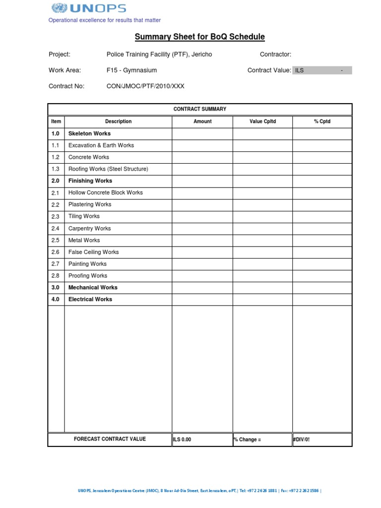 Summary Sheet For Boq Schedule | Download Free PDF | Concrete | Wall