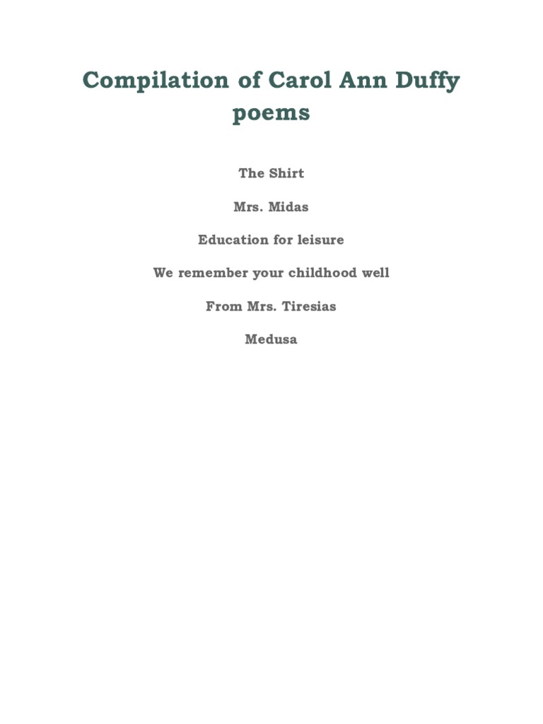 Compilation of Carol Ann Duffy Poems | PDF
