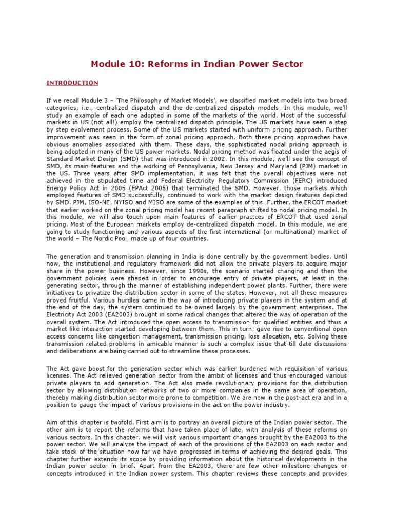 Indian Power Sector Reforms | PDF | Electrical Grid | Electric Power ...