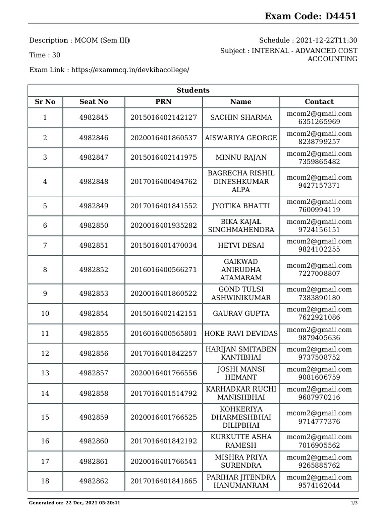 MCOM Sem III Advanced Cost Exam Details | PDF