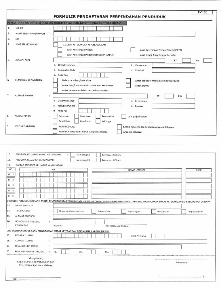 Formulir Perpindahan Penduduk | PDF