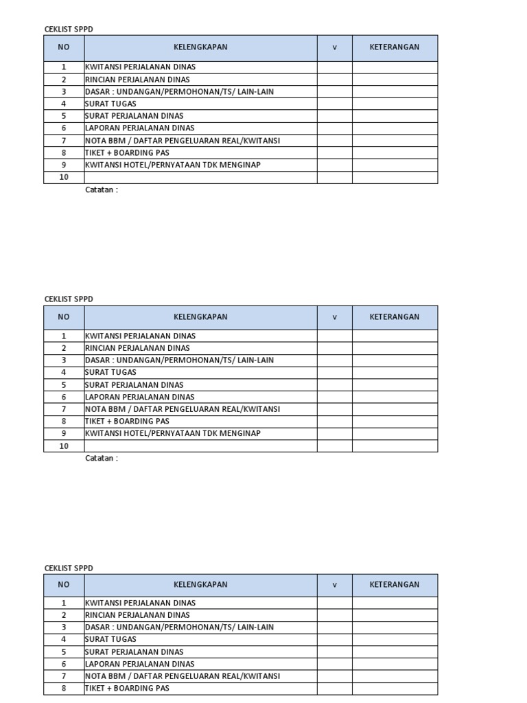 Checklist Perjalanan Dinas SPPD | PDF | Hukum | Teknologi & Rekayasa