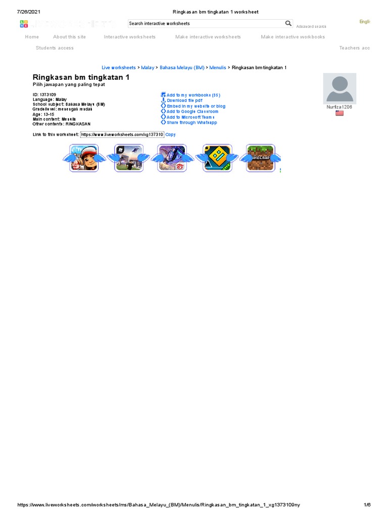 Ringkasan BM Tingkatan 1 Worksheet | PDF | Software | Internet