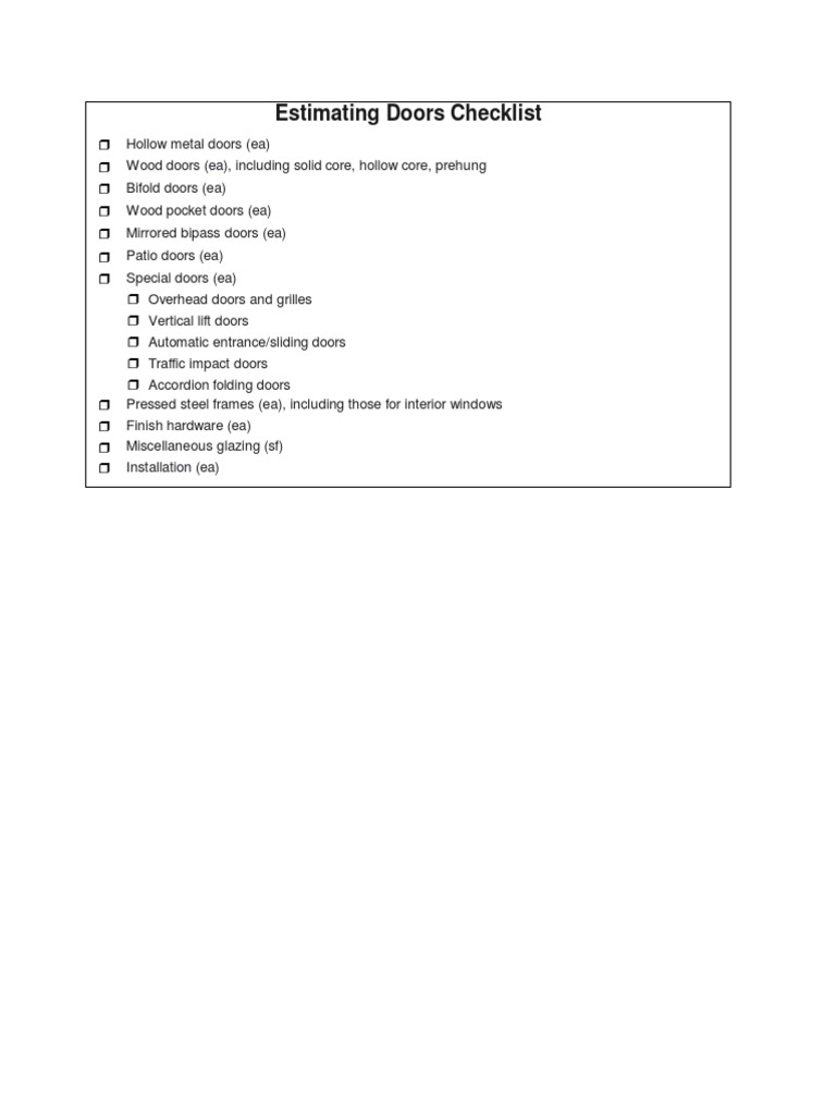 Estimating Doors Checklist | PDF