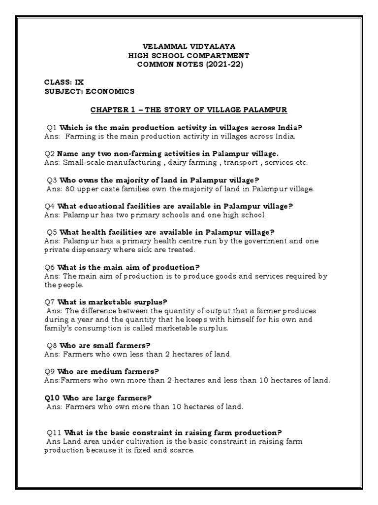 Class 9 Economics The Story of Village Palampur | PDF | Agriculture | Farms