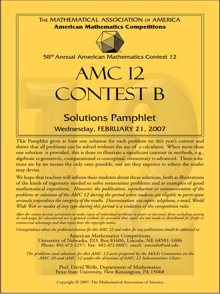 2007 AMC 12 B Solutions | Download Free PDF | Mathematics | Elementary ...