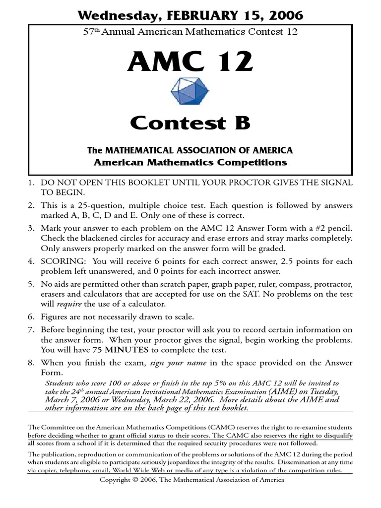 Contest B: 57 Annual American Mathematics Contest 12 | PDF | Mathematics