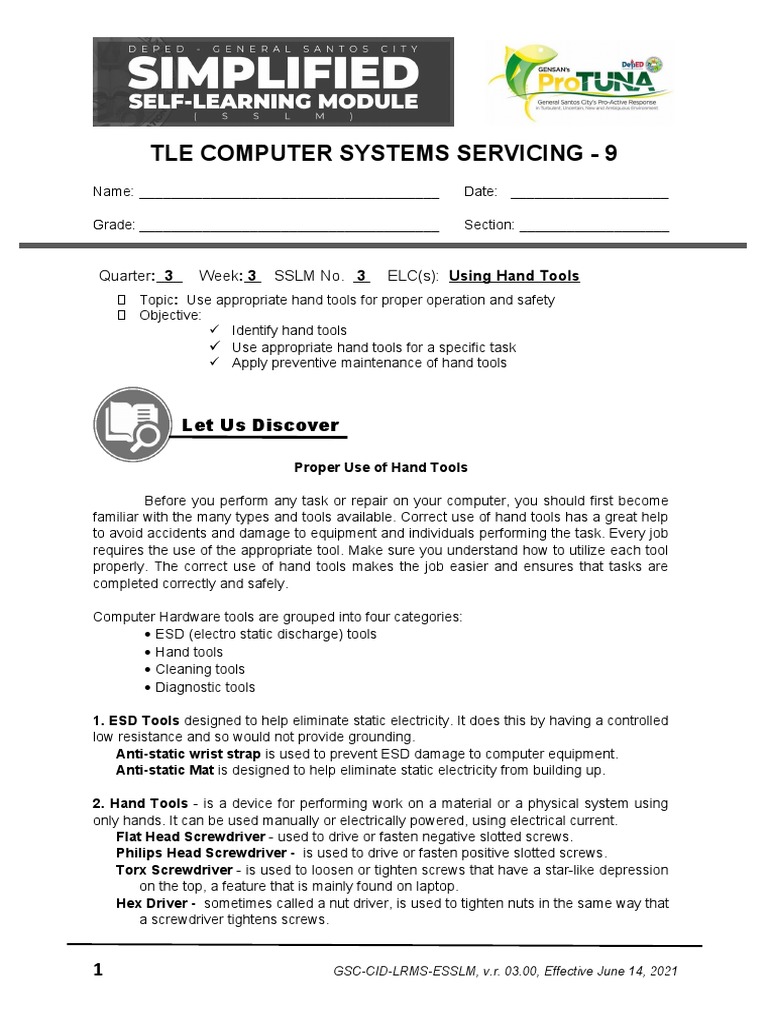 Tle Computer Systems Servicing - 9: Let Us Discover | PDF ...