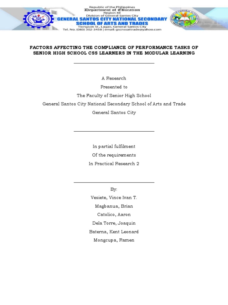 Factors Affecting The Compliance of Performance Tasks of Senior High ...