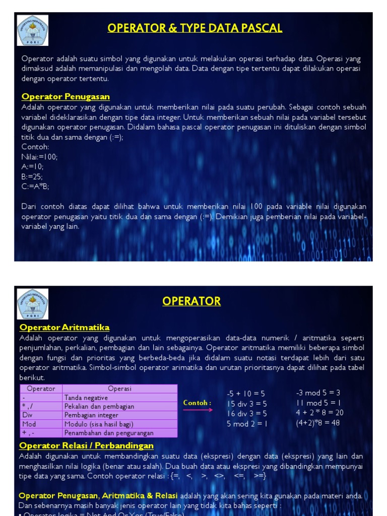 SESI 4 - Operator Dan Type Data Pascal | PDF