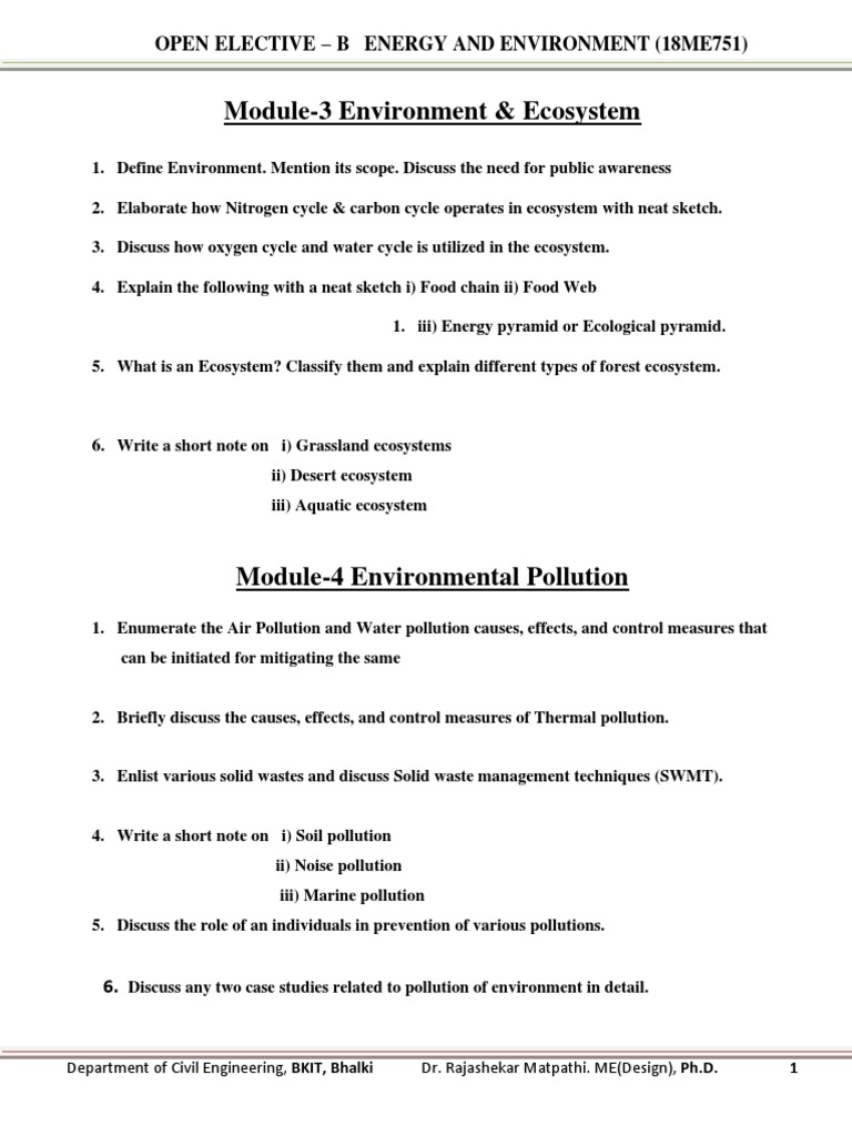 Second IA Assignment Questions From MODULE - 3 and Module - 4 18ME751 ENERGY & ENVIRONMENT | PDF