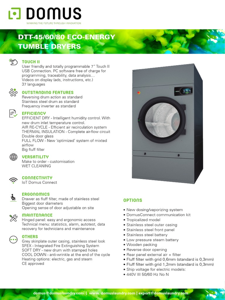 Datasheet 2021 Dryers Dtt-45!60!80-Eco - en | PDF | Clothes Dryer | Steam