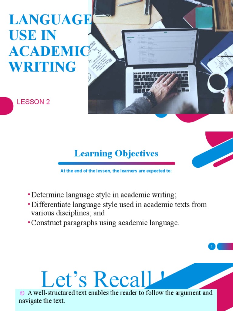 Language Use in Academic Writing: Lesson 2 | PDF | Jargon | Vocabulary