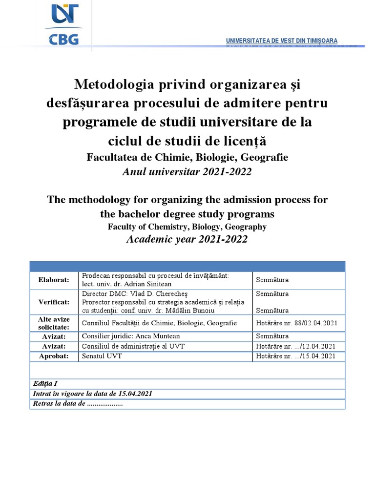 Metodologie Admitere FCBG Licenta 2021 FINAL 1 | PDF