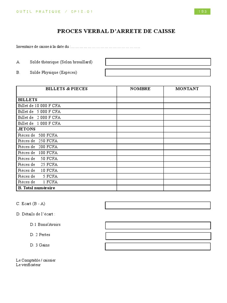 CP12.O1 PV de Caisse | PDF